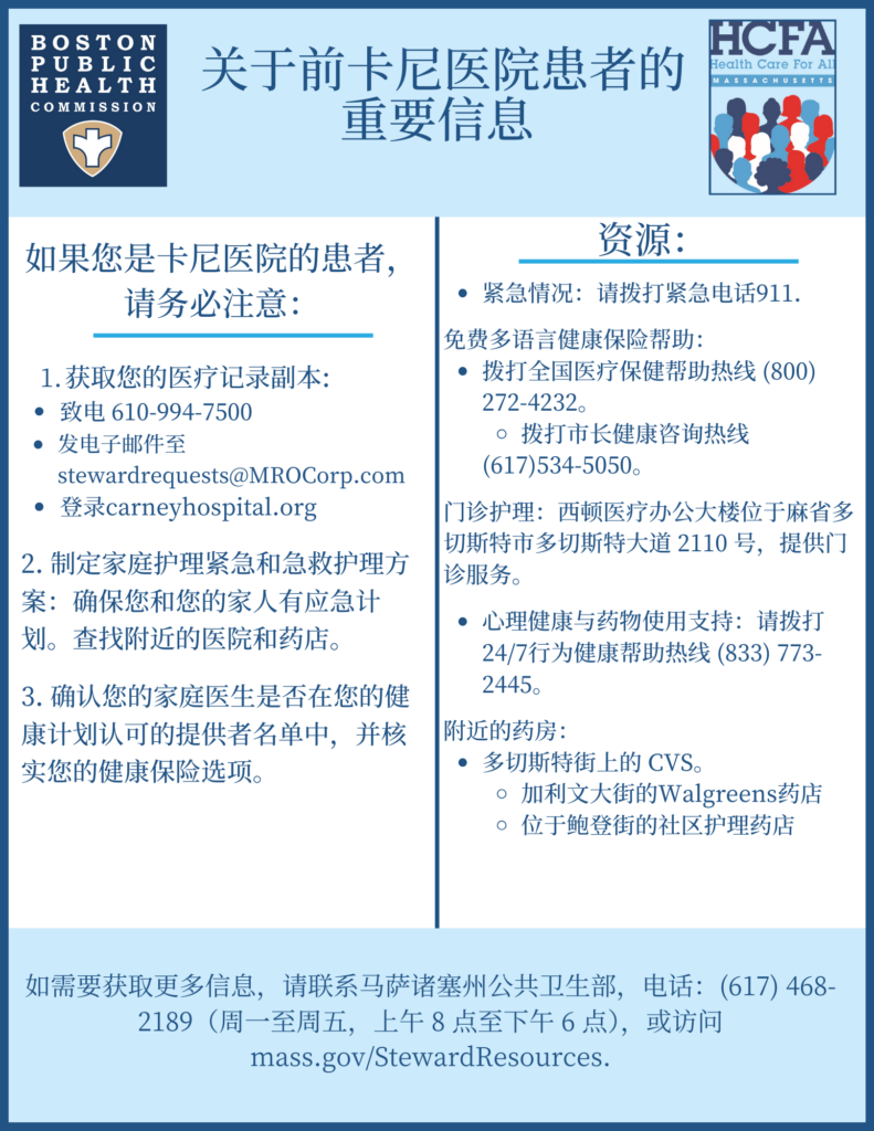 Carney Hospital Chinese Resource Page (Steward) – Health Care For All